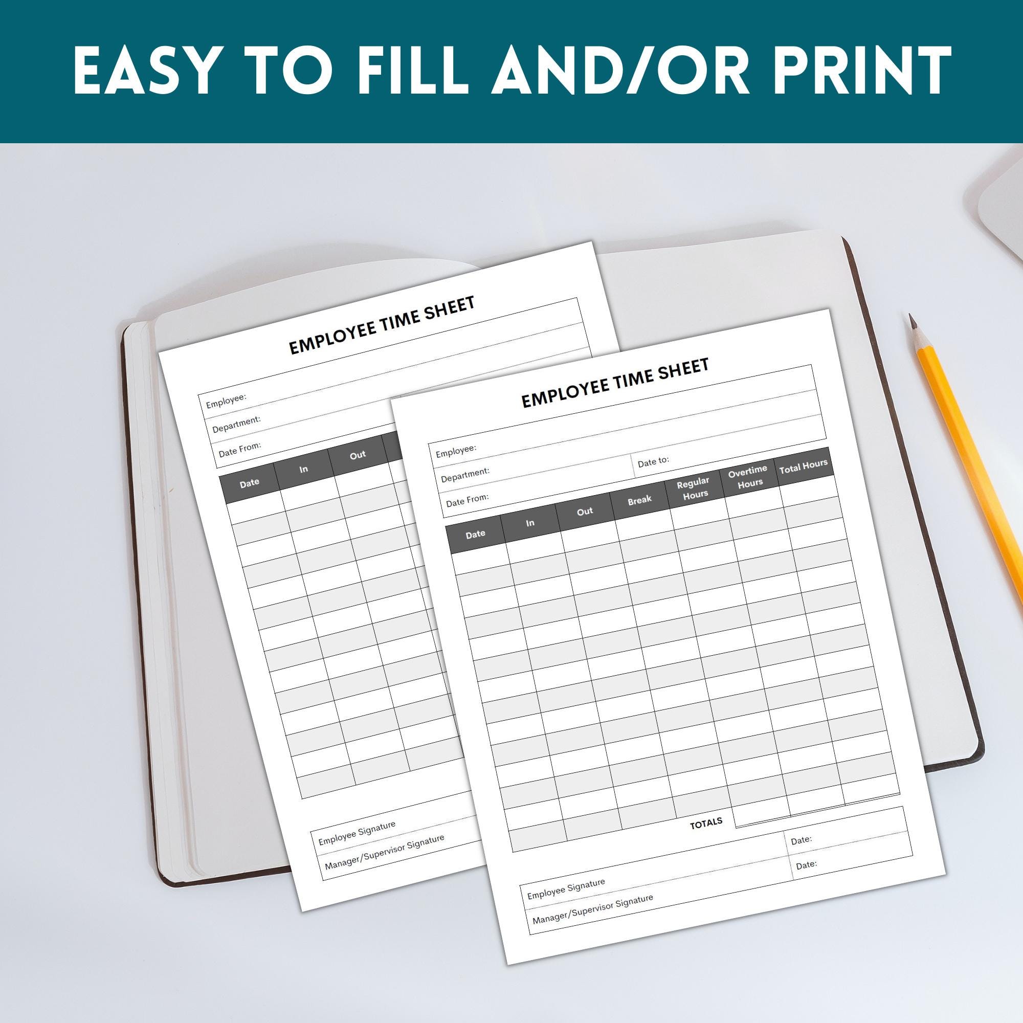 Employee Timesheet, Editable Printable Timesheet, Time Card, Time ...