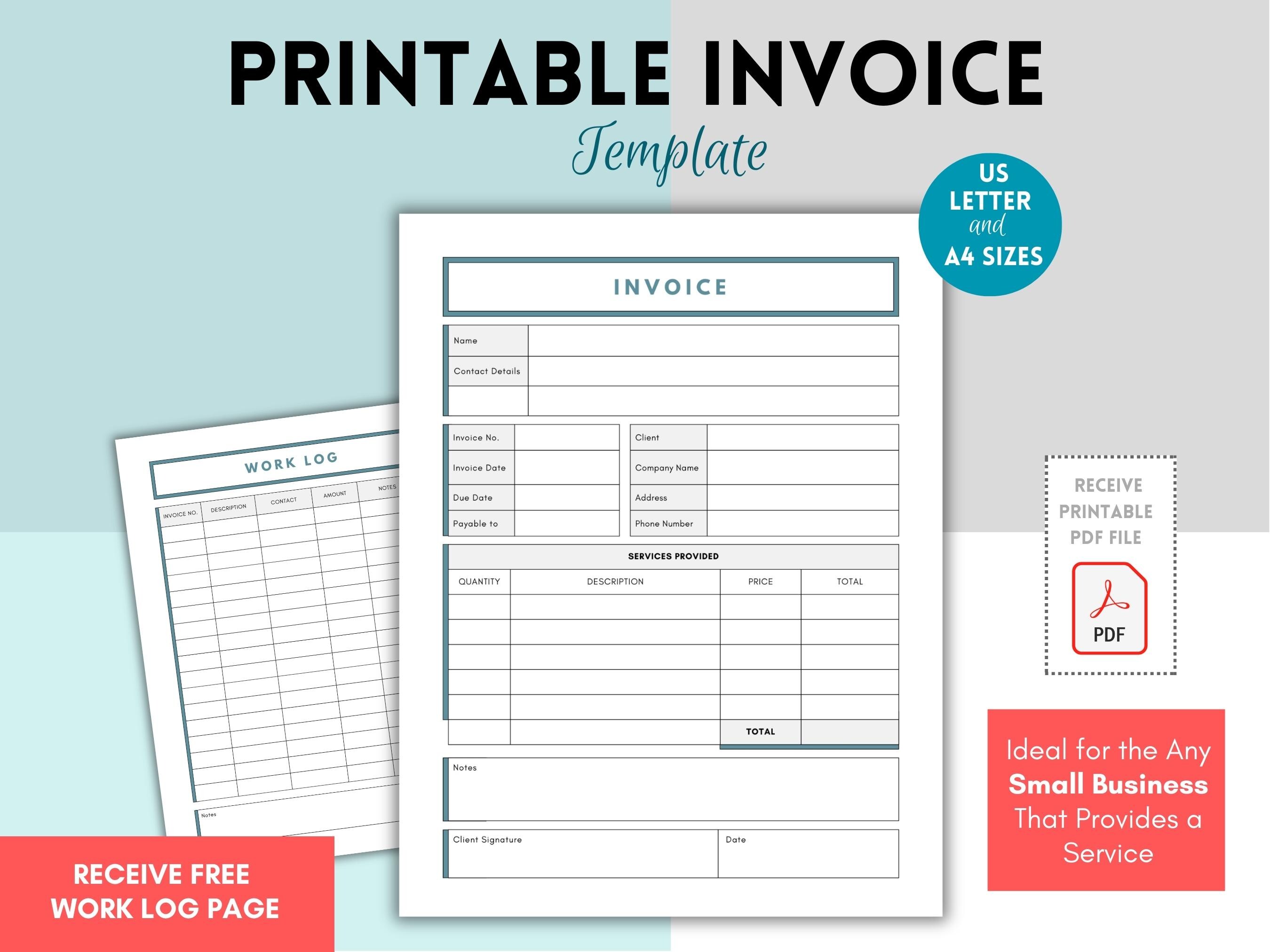 Invoice Template, Printable Invoice, Business Invoice, Construction ...