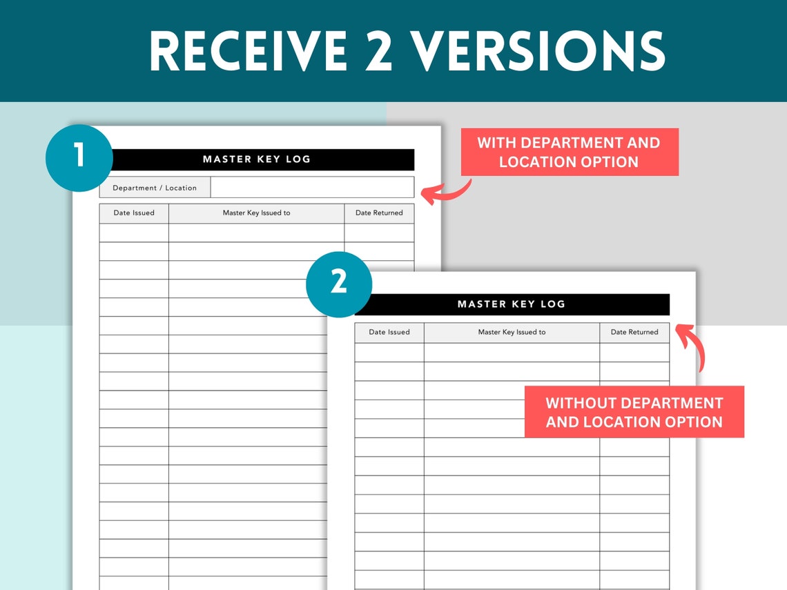 Master Key Log, Master Key Register, Master Key Record, Key Tracking ...