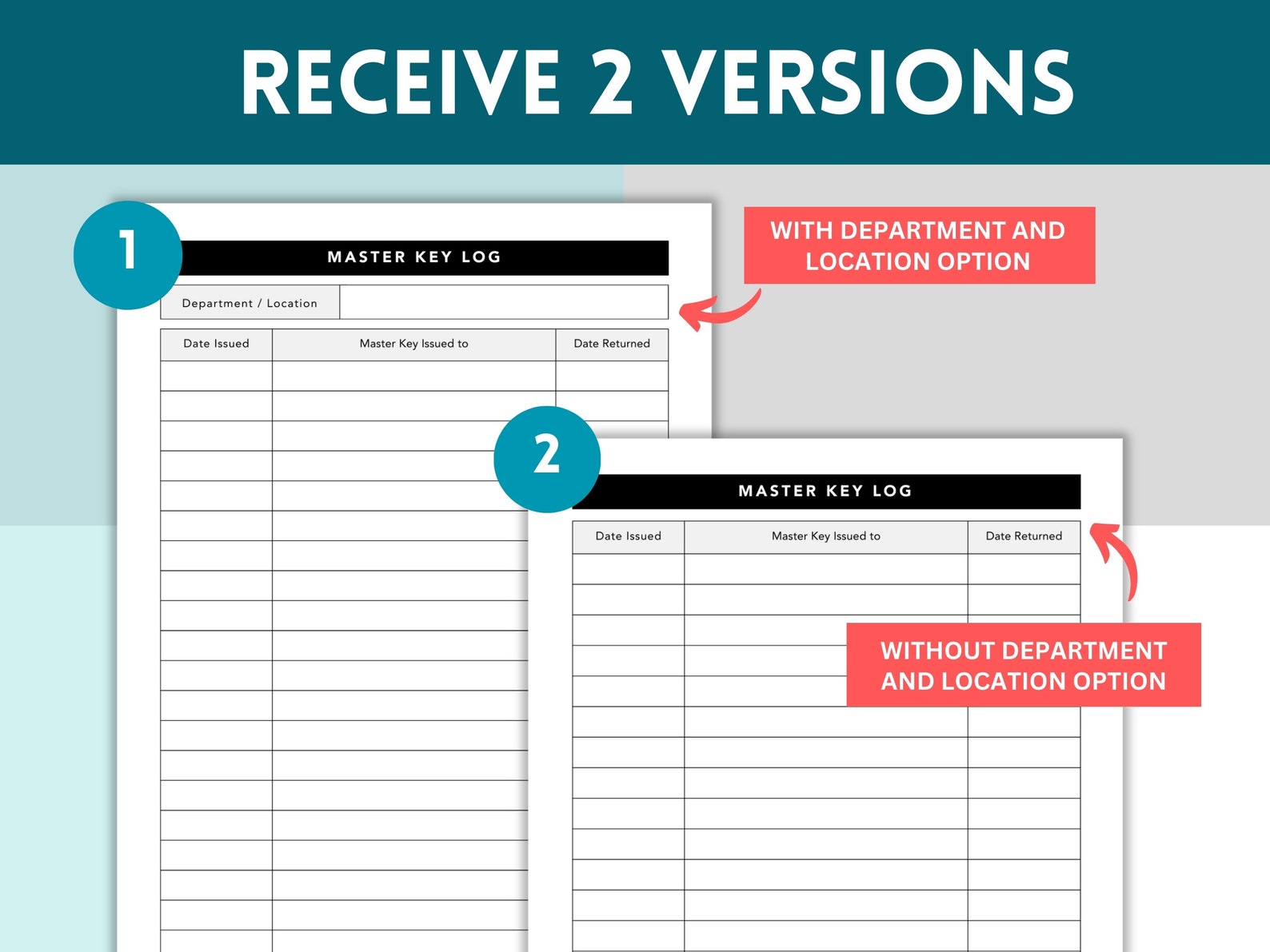 Master Key Log, Master Key Register, Master Key Record, Key Tracking ...