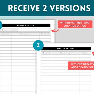 Master Key Log, Master Key Register, Master Key Record, Key Tracking ...