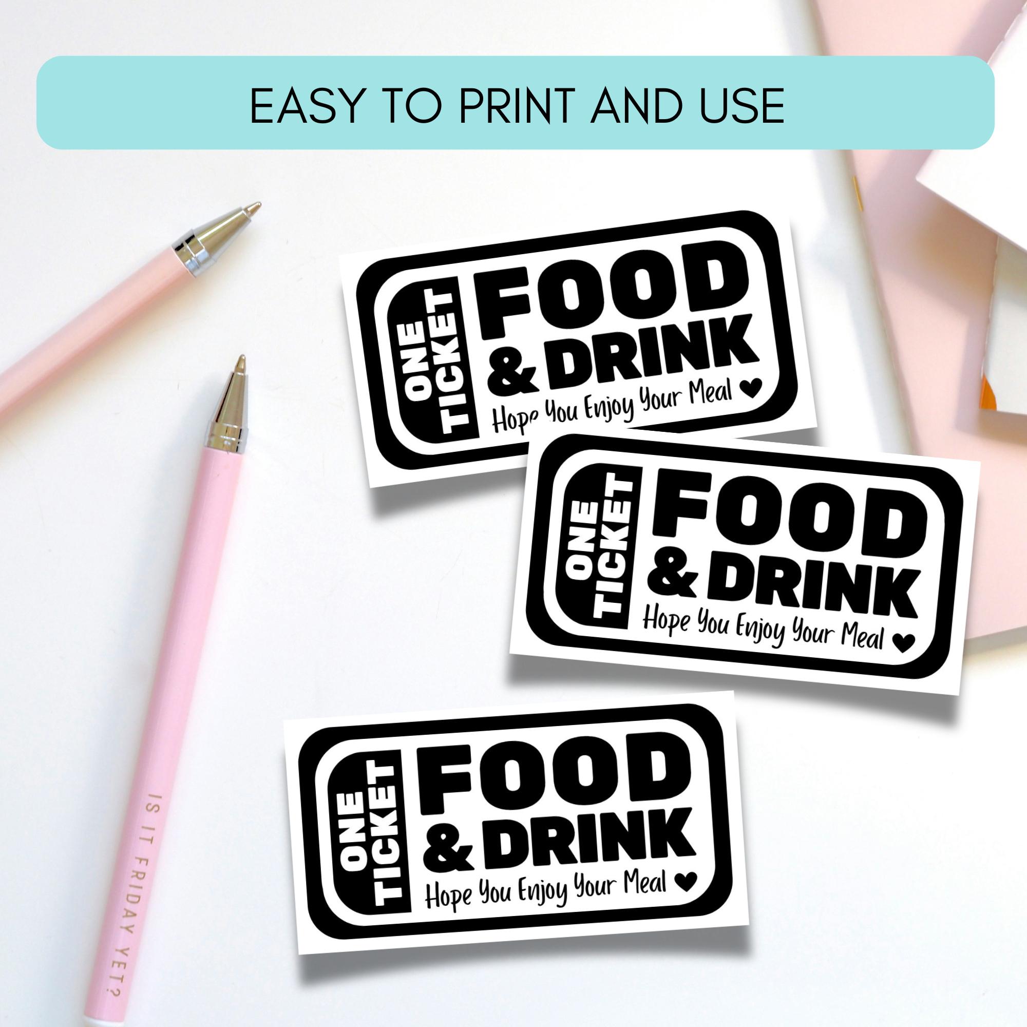 Food and Drink Tickets, Printable Party Drink Food Voucher Template ...