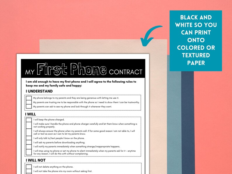 Cell Phone Contract for Child, Cell Phone Agreement, Phone Contract for ...