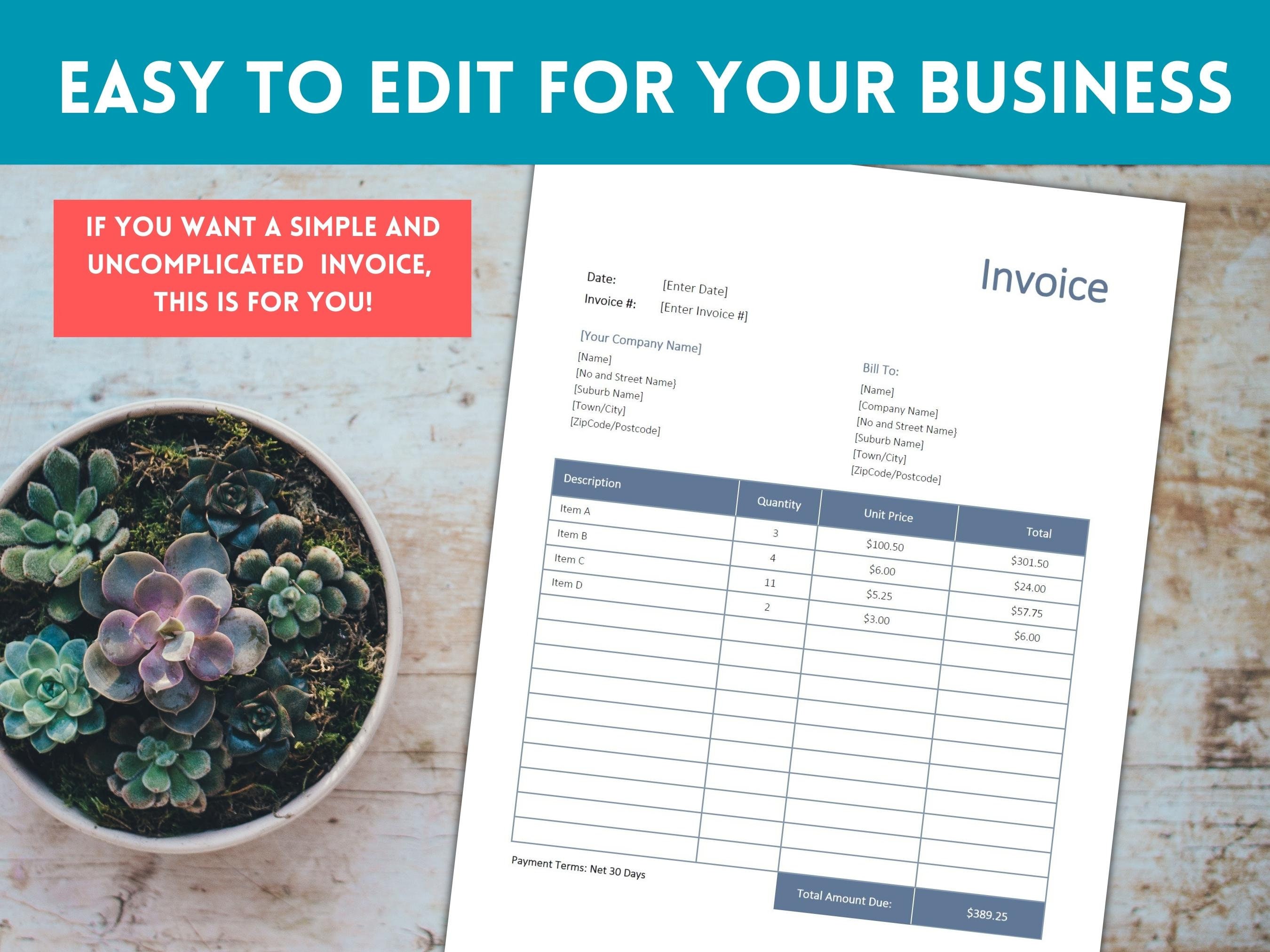 Simple Invoice, Invoice Template, Professional Invoice, Minimalist ...