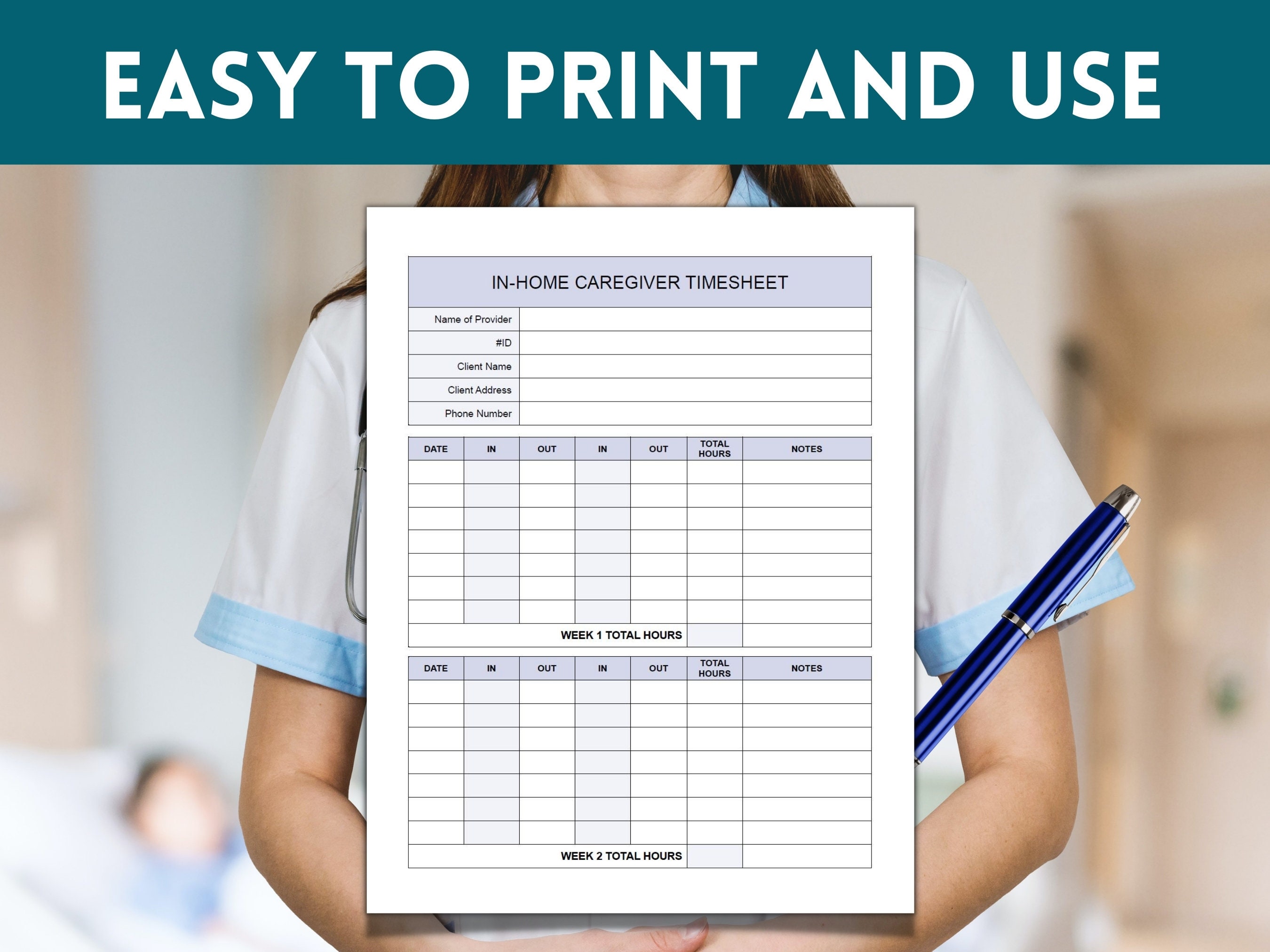 Editable Caregiver Timesheet, Home Health Care Time Sheet, Caregiver ...