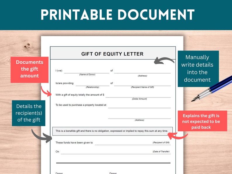 Gift of Equity Letter, Gift of Equity Form, Gift to Family, Mortgage ...