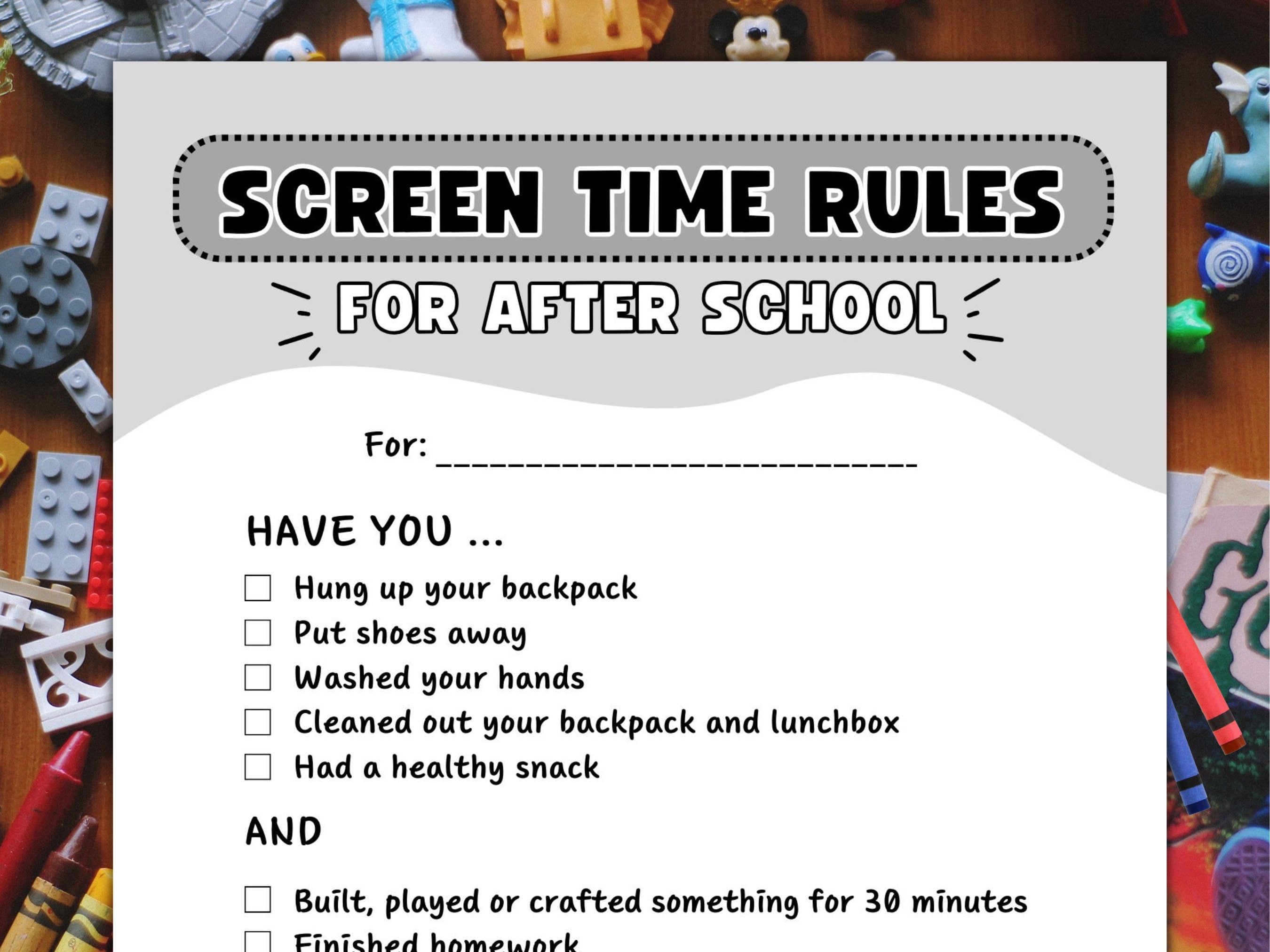 Screen Time Rules, Screen Time Checklist, After School Screen Time ...