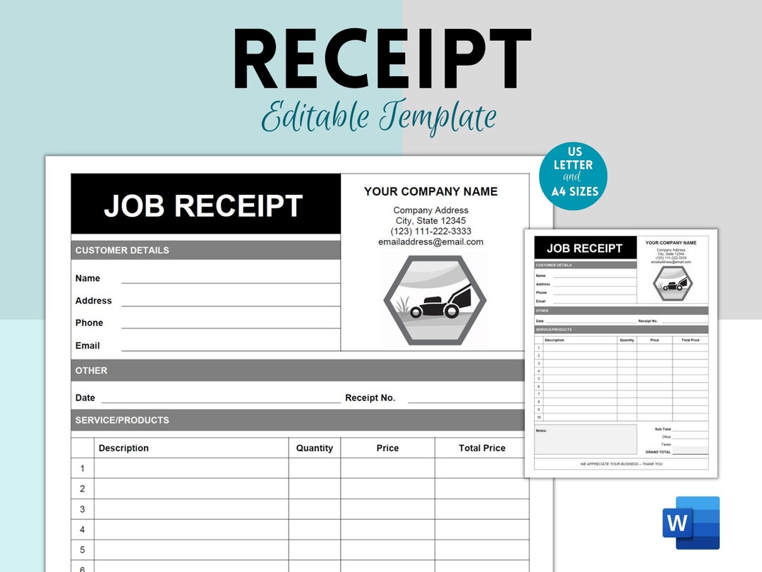 Business Receipt, Customer Receipt, Small Business Template, Receipt ...