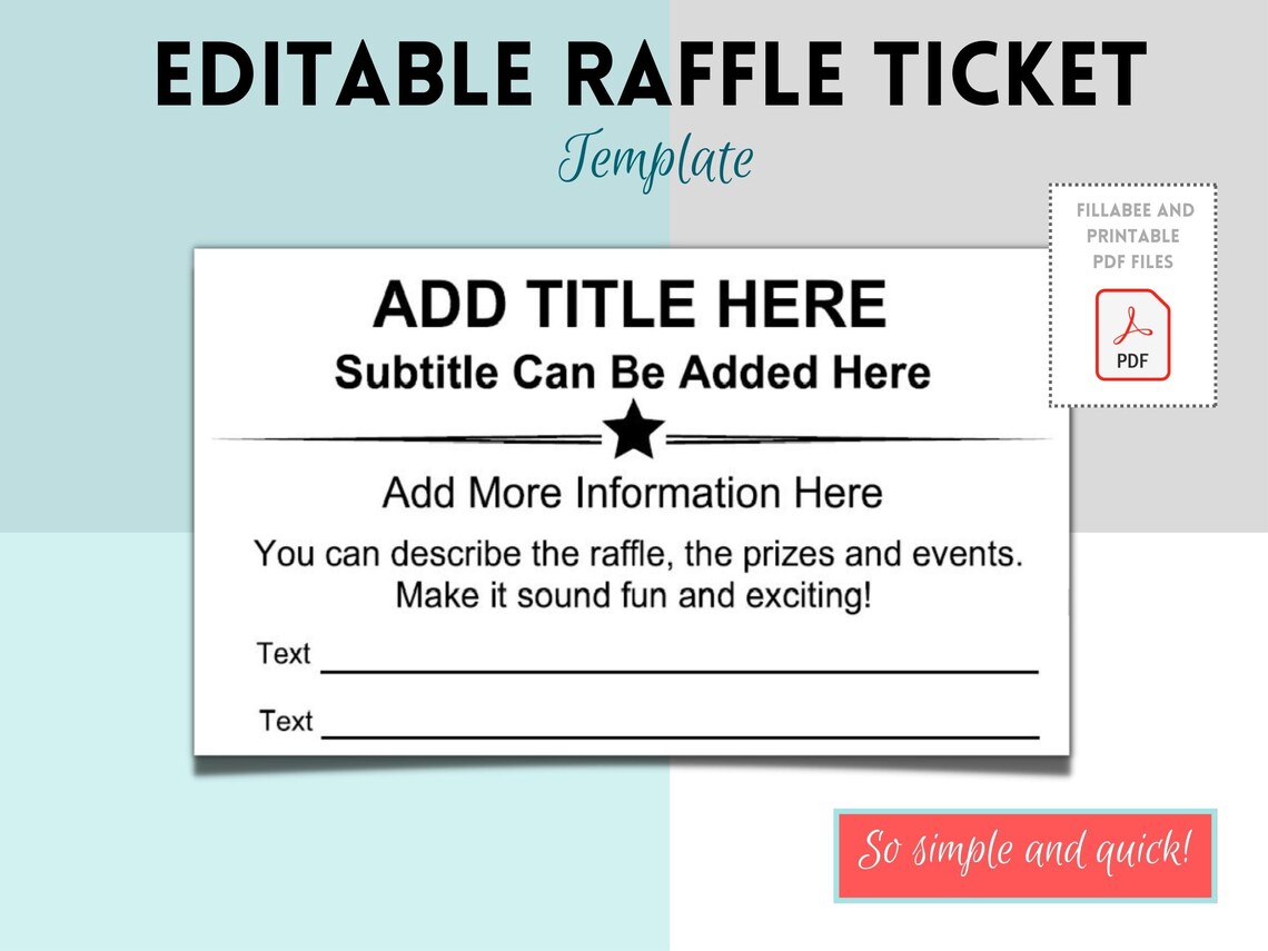 Printable Editable Raffle Ticket, Enter to Win Custom Ticket, PDF ...
