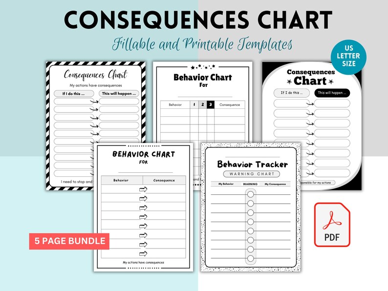 Consequences Chart, Daily Behavior Chart for Kids Printable, Warning ...