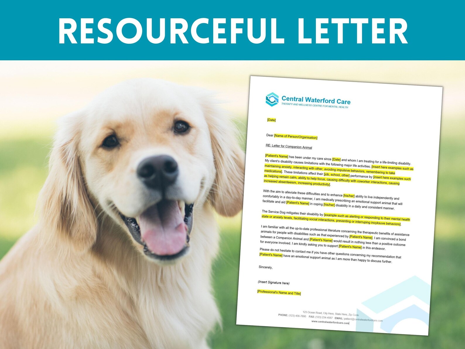 Editable Sample Letter for Service Animal, Emotional Support Animal ...