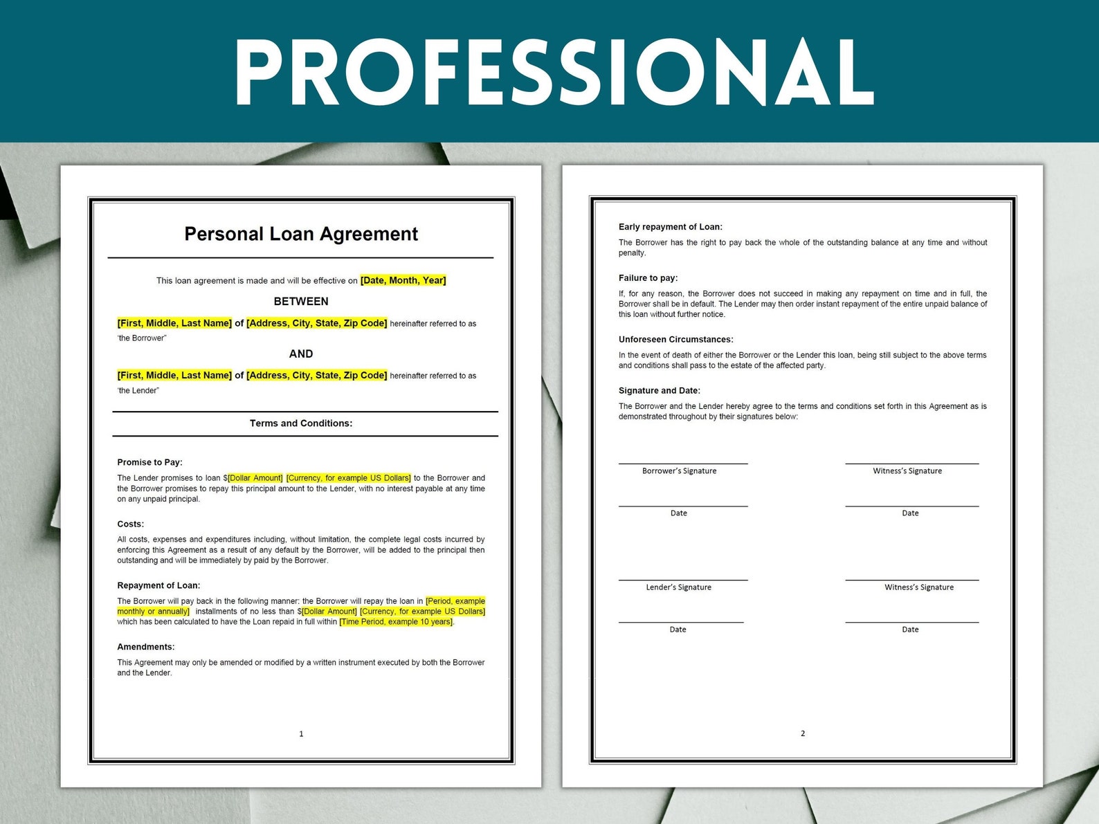 Simple Personal Loan Agreement Template, Personal Loan Contract, Family ...