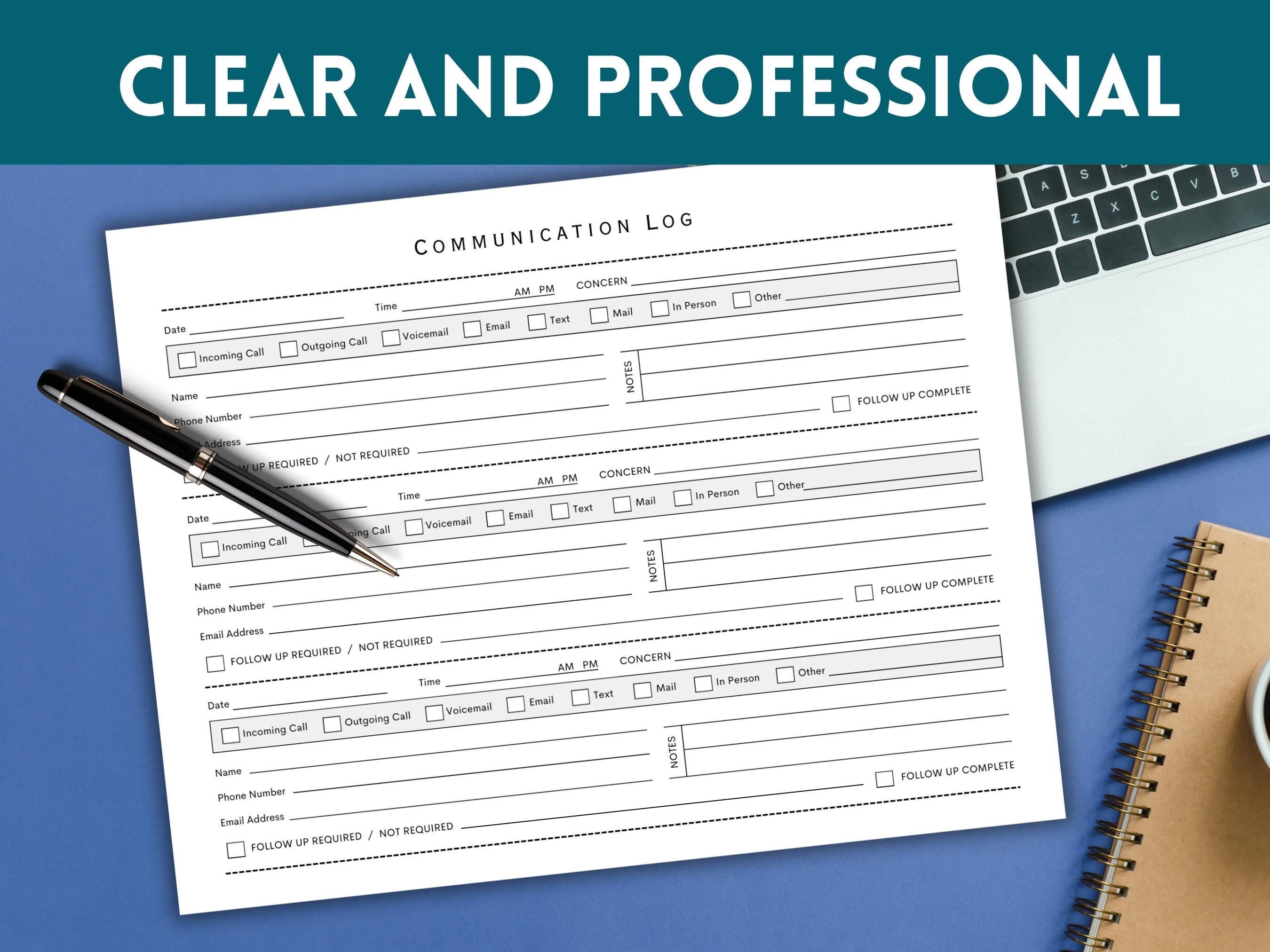 Communication Log, Work Communication Notebook Page, Call Tracking Form ...