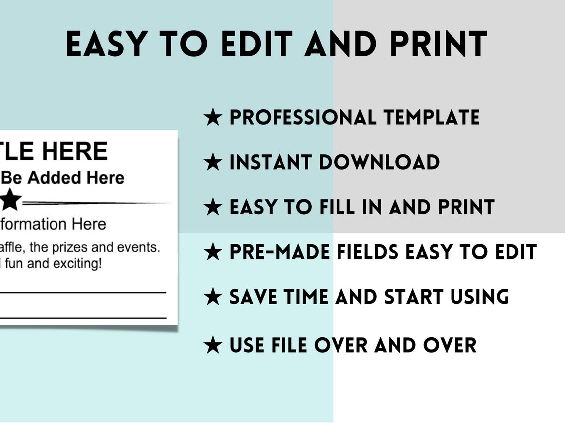 Printable Editable Raffle Ticket, Enter to Win Custom Ticket, PDF ...