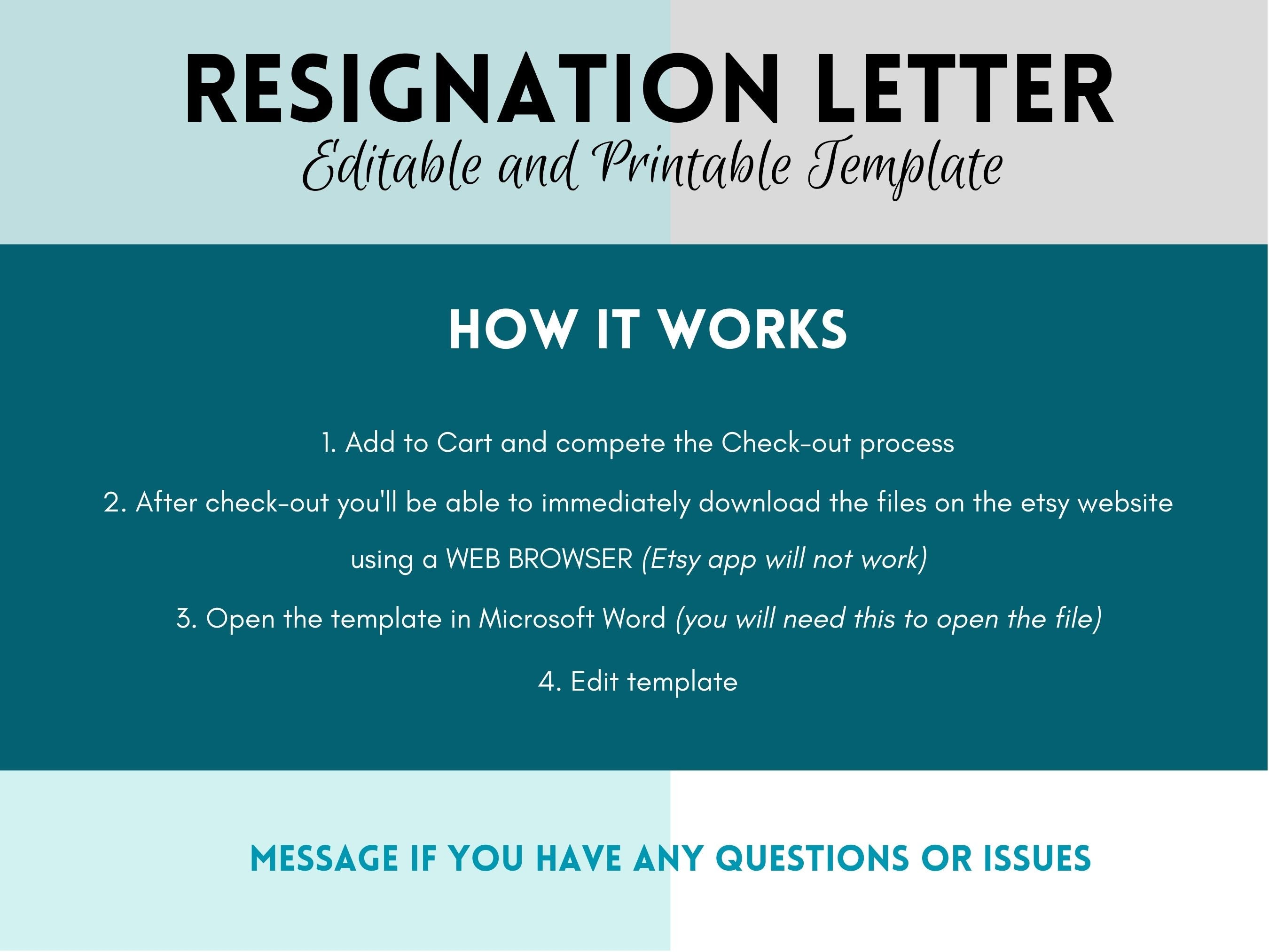 Professional Resignation Letter Editable Microsoft Word - Etsy
