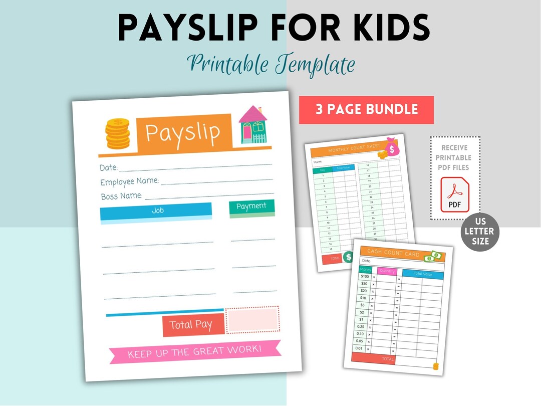 Payslip for Kids, Printable Kids Paystub, Kids Paycheck, Earn Money ...