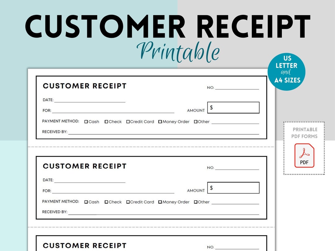 Money or Rent Receipt, Printable Receipt, Cash Receipt, Sales Receipt ...