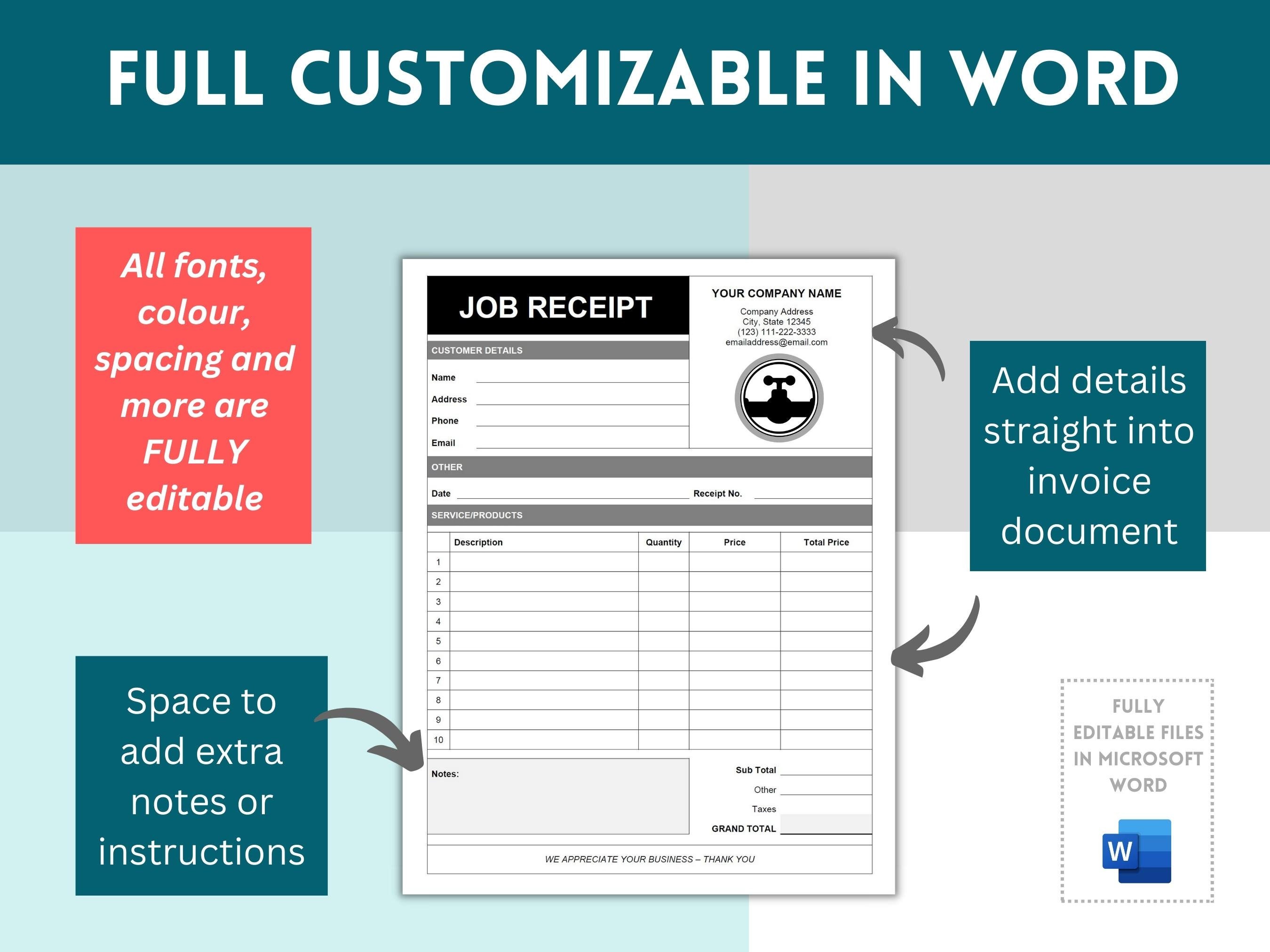 Business Receipt, Customer Receipt, Small Business Template, Receipt ...
