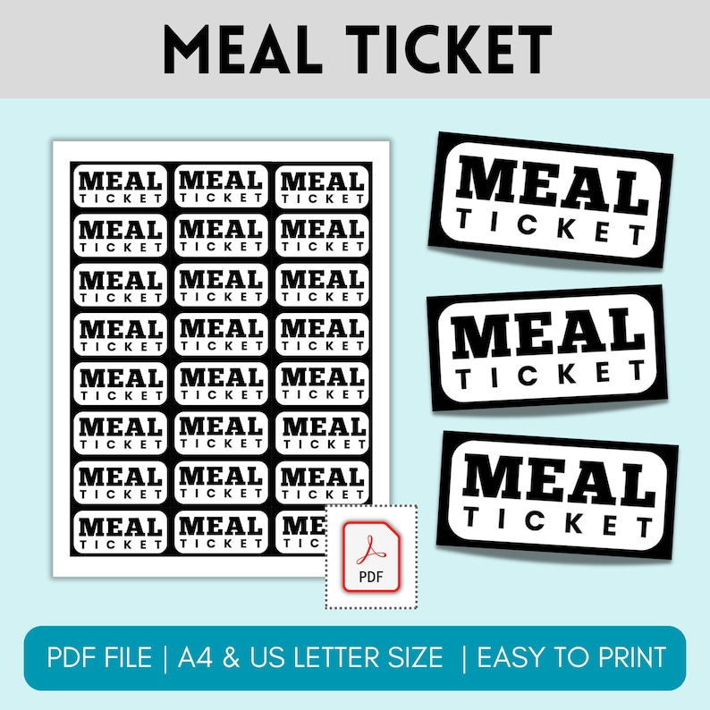 Meal Tickets, Printable Party Food Voucher Template, Food Tickets, Meal ...
