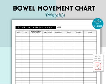 Bowel Movement Chart, Stool Chart, Poop Log, Constipation Tracker, Poop Calendar, Irritable ...