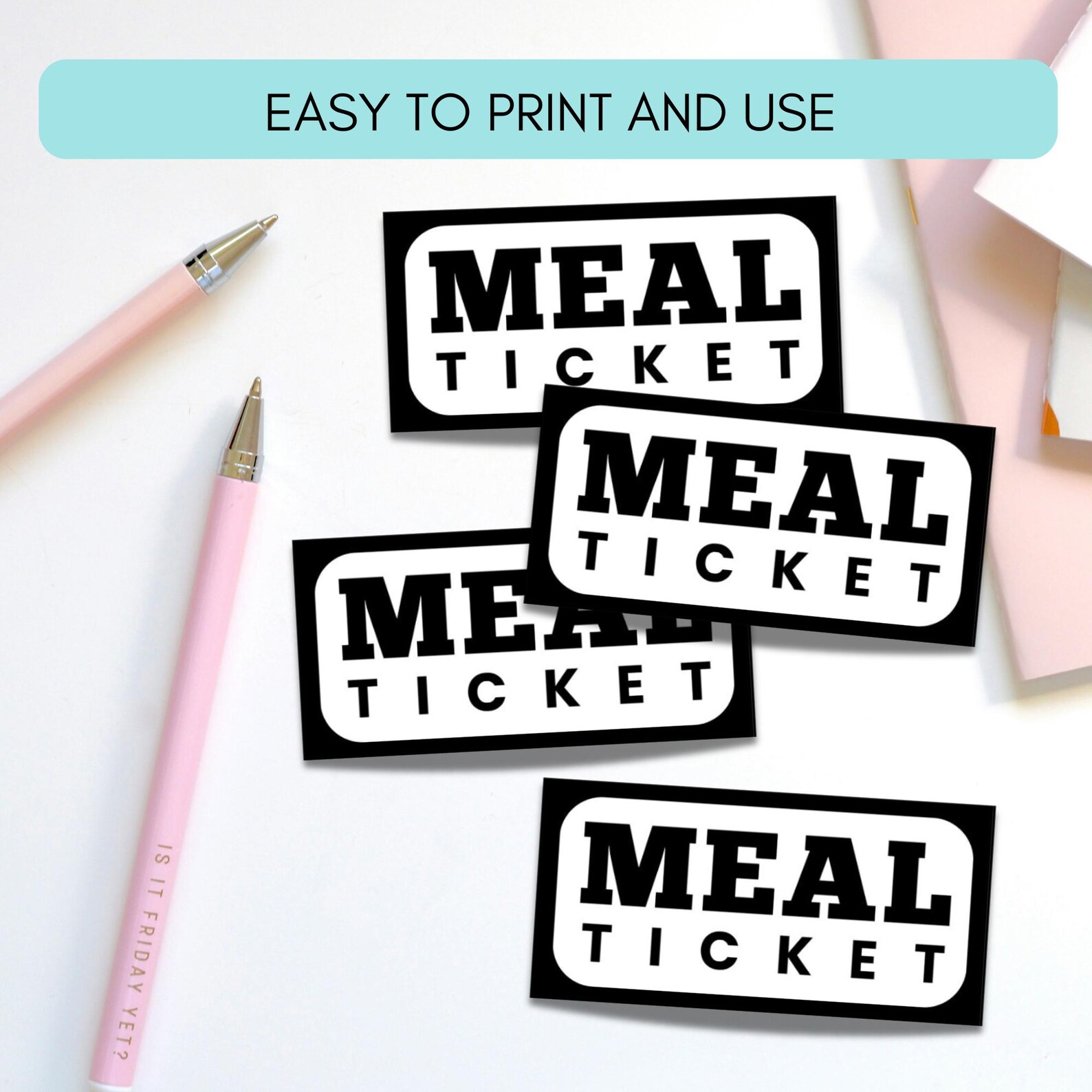 Meal Tickets, Printable Party Food Voucher Template, Food Tickets, Meal ...