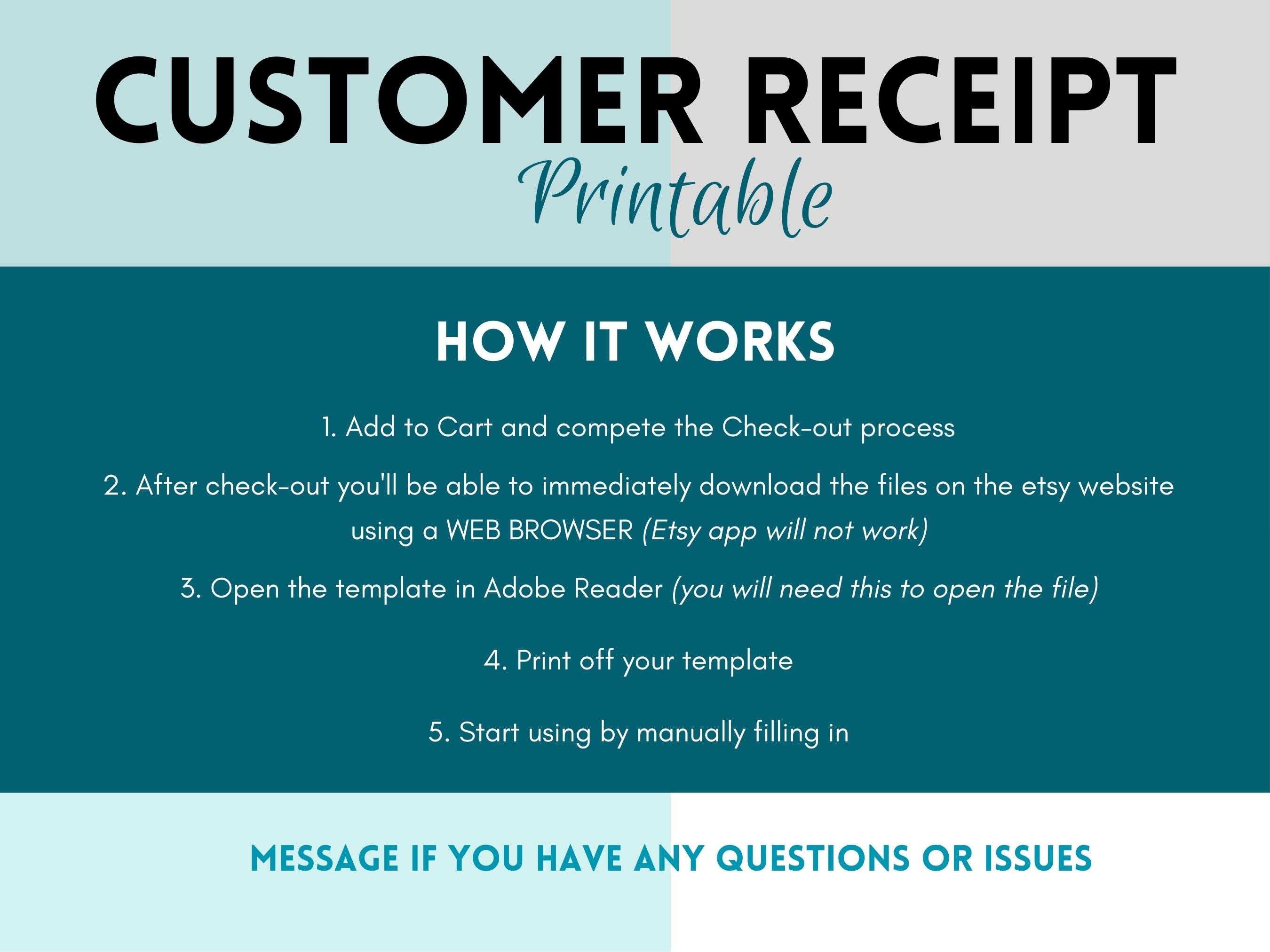 Money or Rent Receipt, Printable Receipt, Cash Receipt, Sales Receipt ...