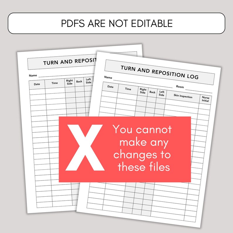 Patient Positioning and Turn Log, Patient Repositioning Chart, Nursing ...
