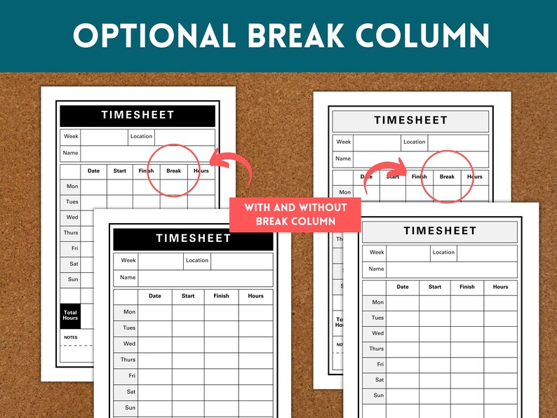 Simple Employee Timesheet, Printable Time Sheet, Time Card, Time ...