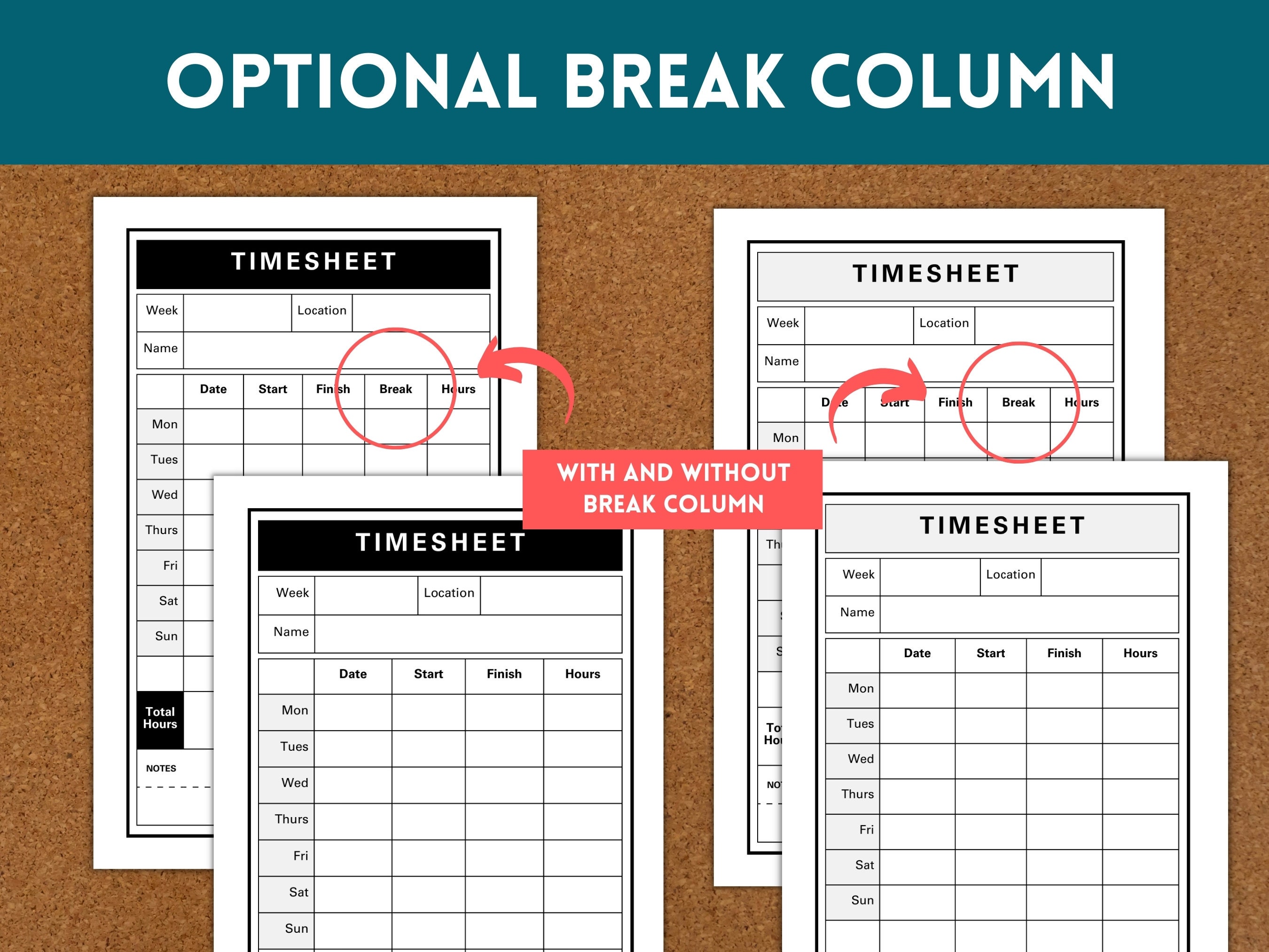 Simple Employee Timesheet, Printable Time Sheet, Time Card, Time ...