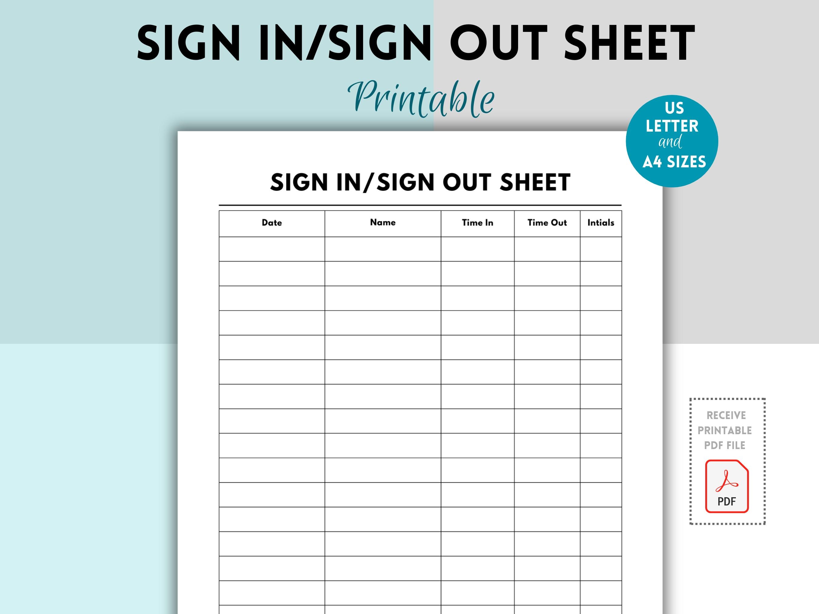 Sign in and Sign Out Sheet, Time in and Time Out Sheet Template ...