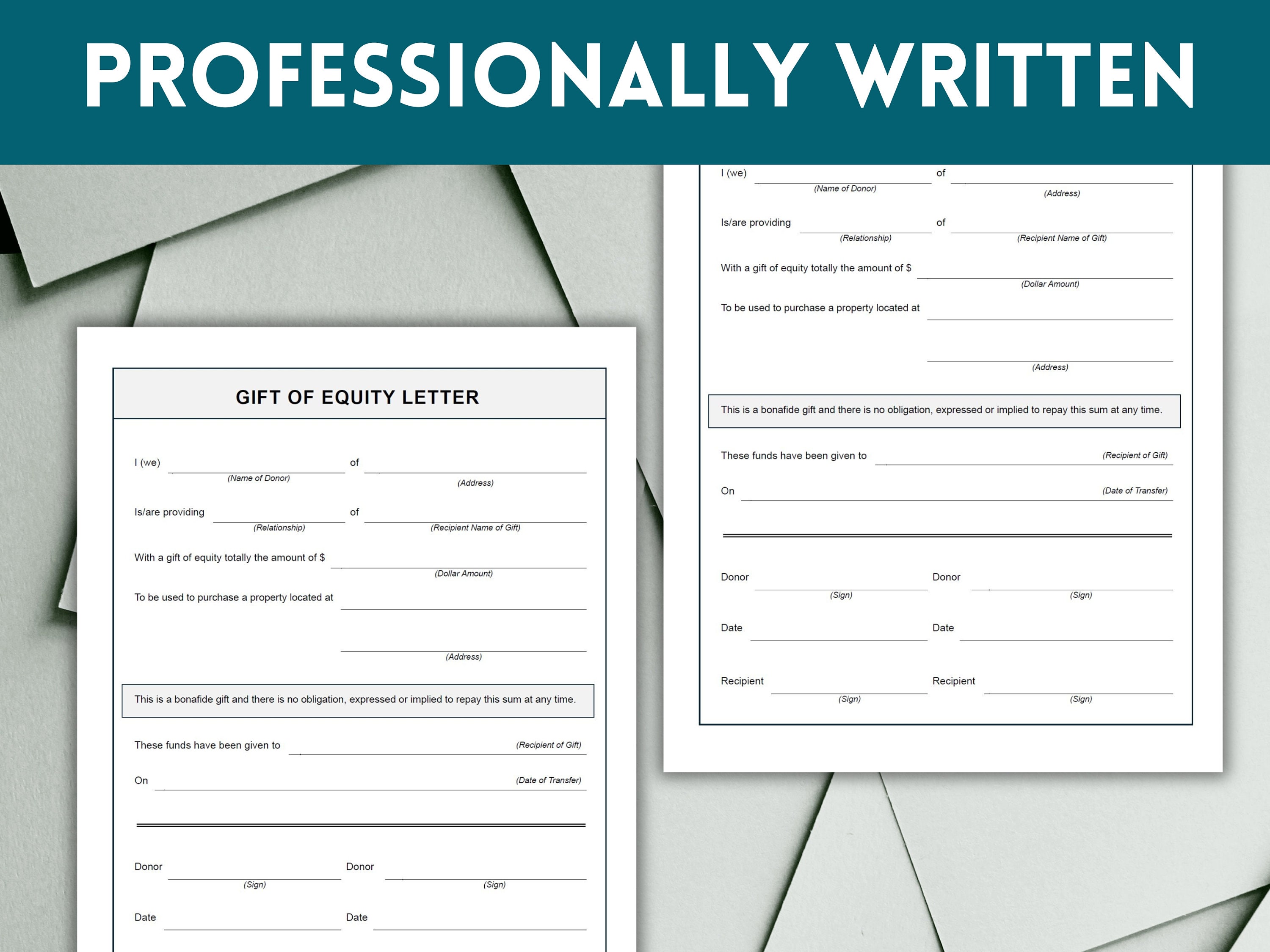 Gift of Equity Letter, Gift of Equity Form, Gift to Family, Mortgage ...