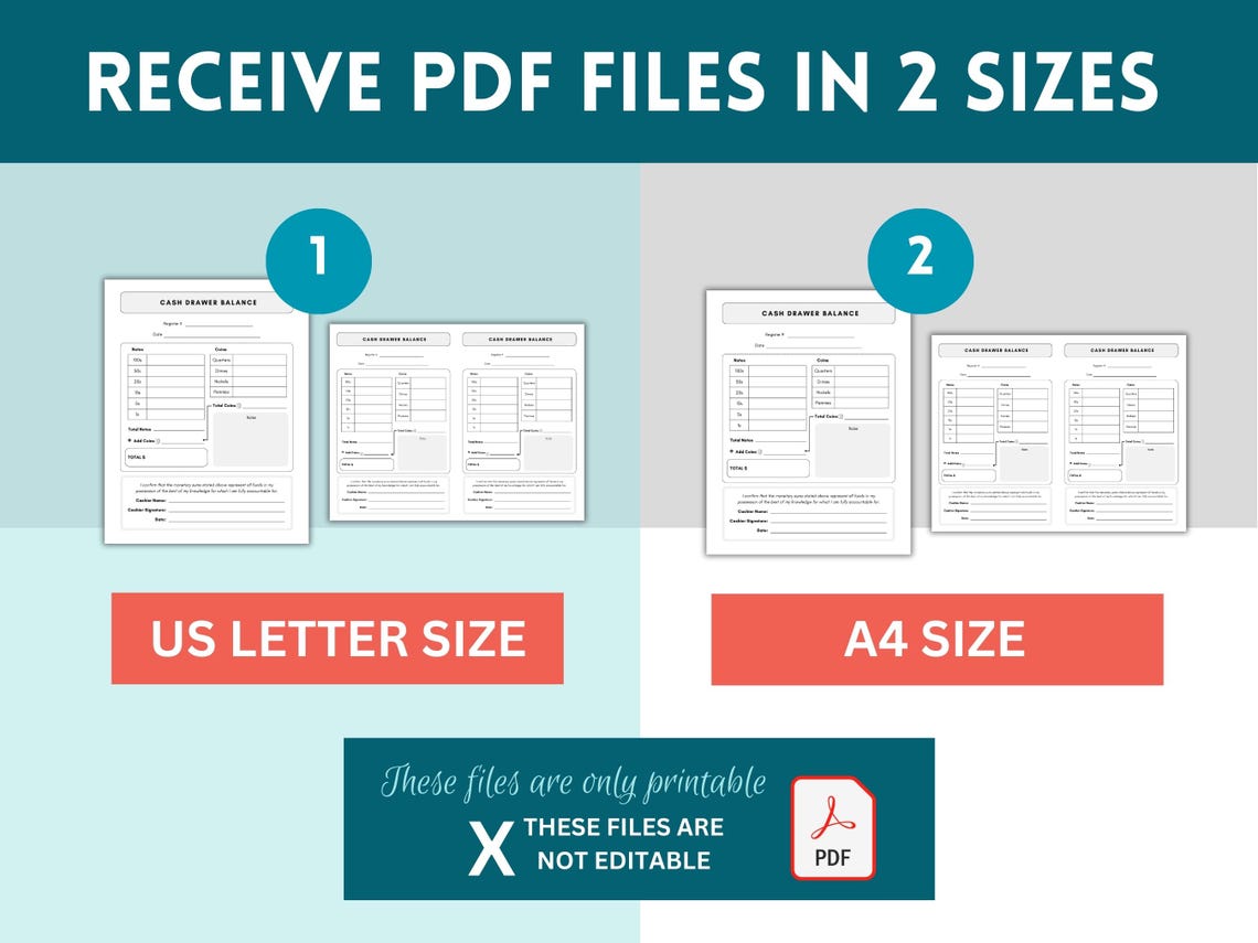 Cash Drawer Sheet, Register Balance Sheet, Cash Breakdown, Opening ...