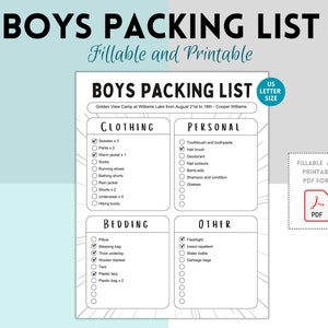Editable Young Men Camp Packing List, Boys Camping Packing Checklist - Etsy
