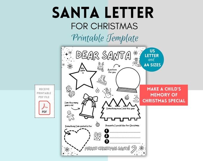 Letter to Santa Coloring Page. Printable Dear Santa Letter. Christmas ...