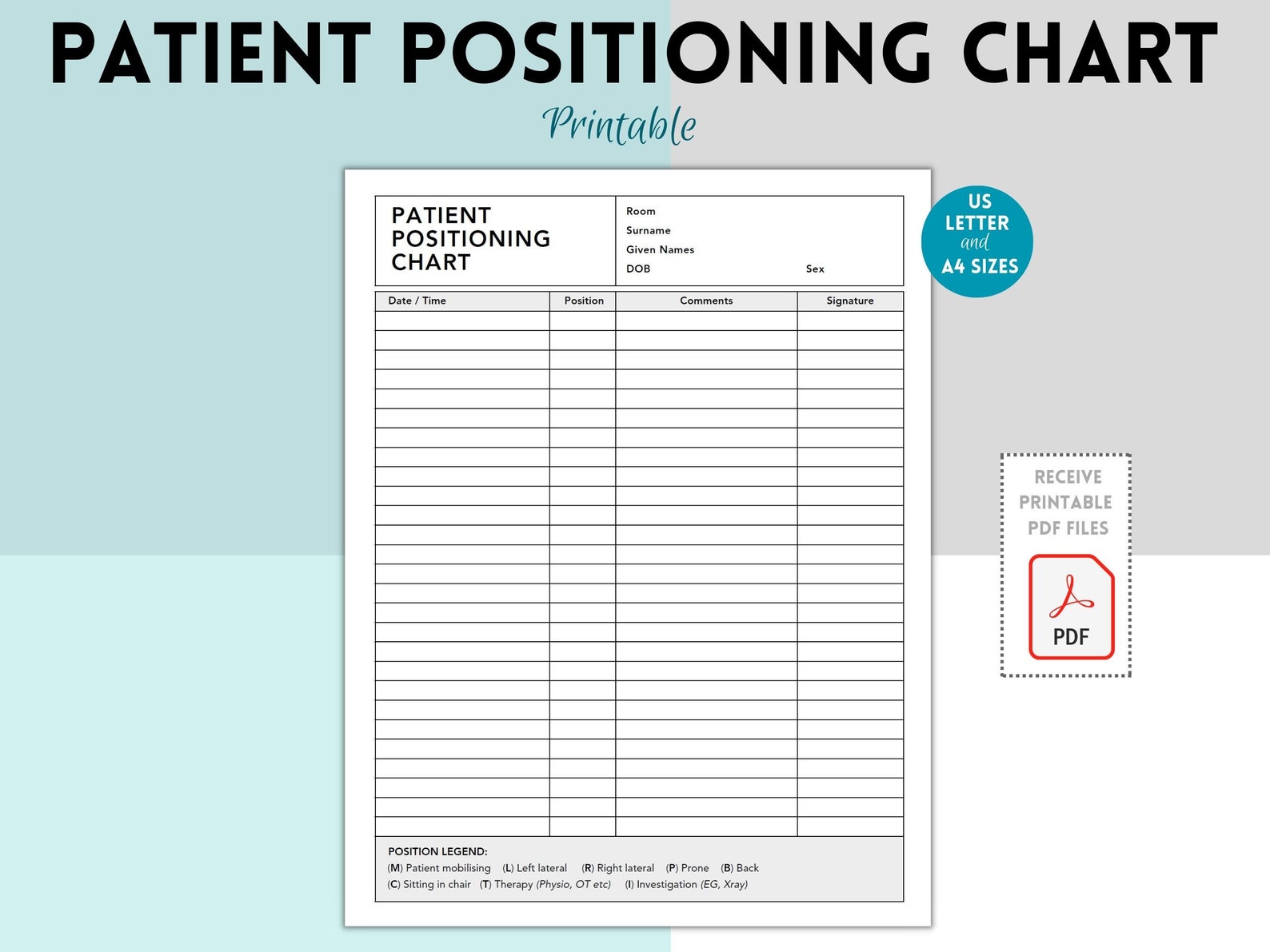 Patient Positioning and Turn Chart, Patient Repositioning Chart ...