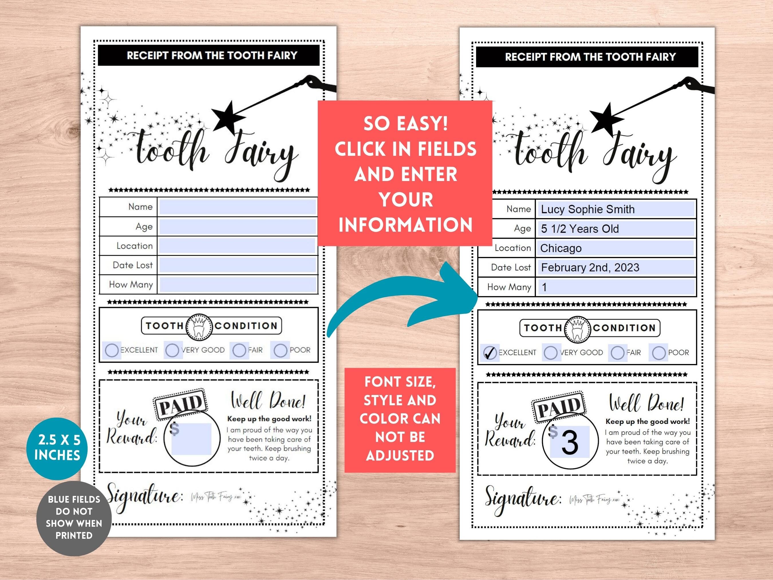 Tooth Fairy Letter Receipt Printable, Kids Tooth Fairy Letter, Lost ...