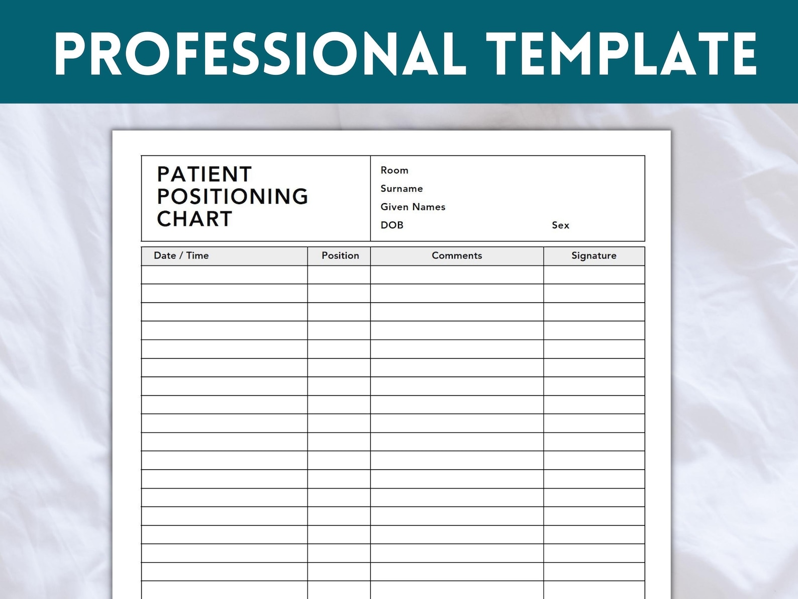 Patient Positioning and Turn Chart, Patient Repositioning Chart ...