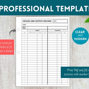 Fluids Intake and Output Record, Fluid Balance Chart, Intake and Output ...