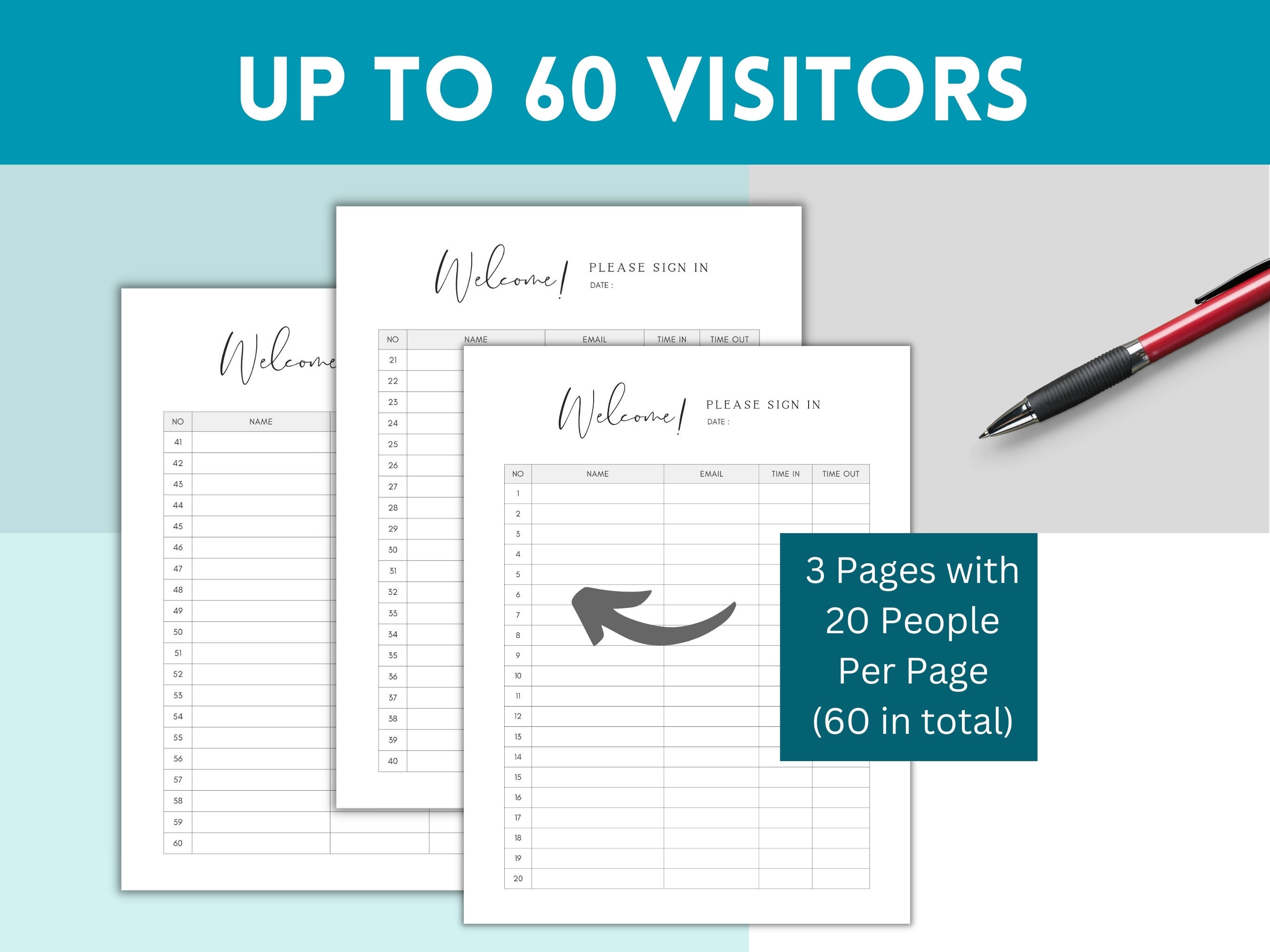 Visitor Sign in Template, Printable Visitor Log, Visitor Sign in Sign ...