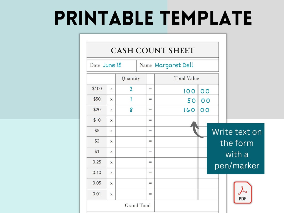 Cash Breakdown, Count Sheet, Cash Breakdown Slip PDF, Cash Withdrawal ...