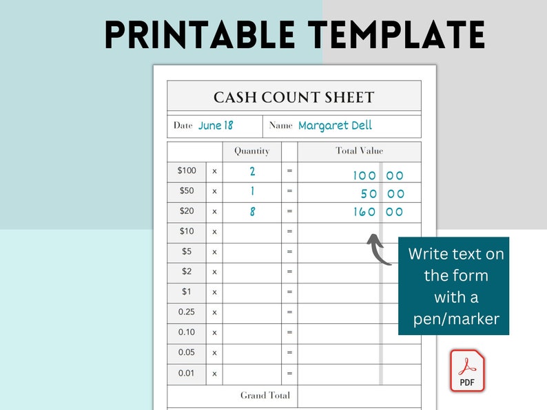Cash Breakdown, Count Sheet, Cash Breakdown Slip PDF, Cash Withdrawal ...