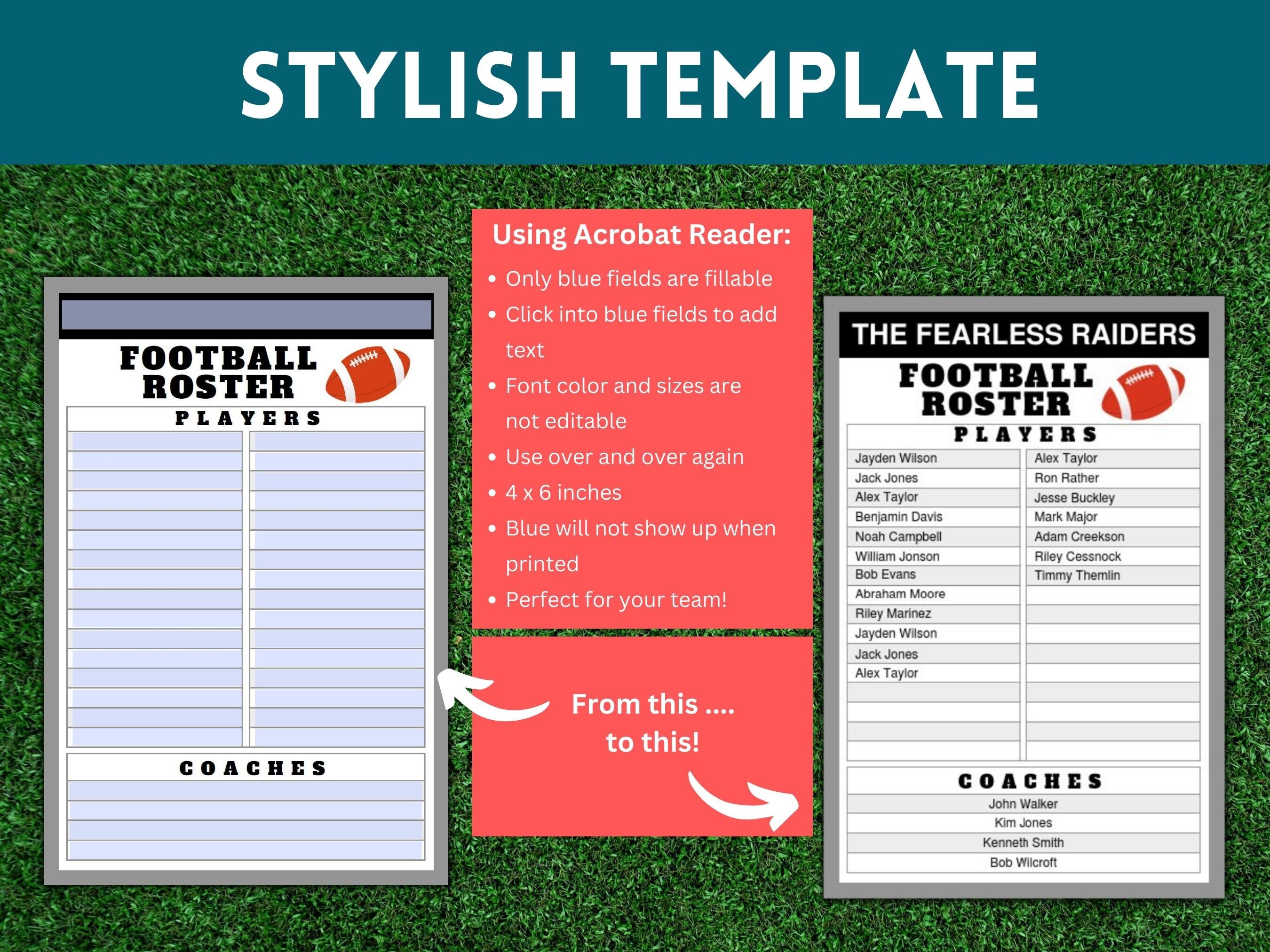 Football Team Roster Card Editable, Football Roster Card, Football ...