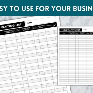 Printable Table Waiting List, Restaurant Table Waiting Form, Restaurant ...