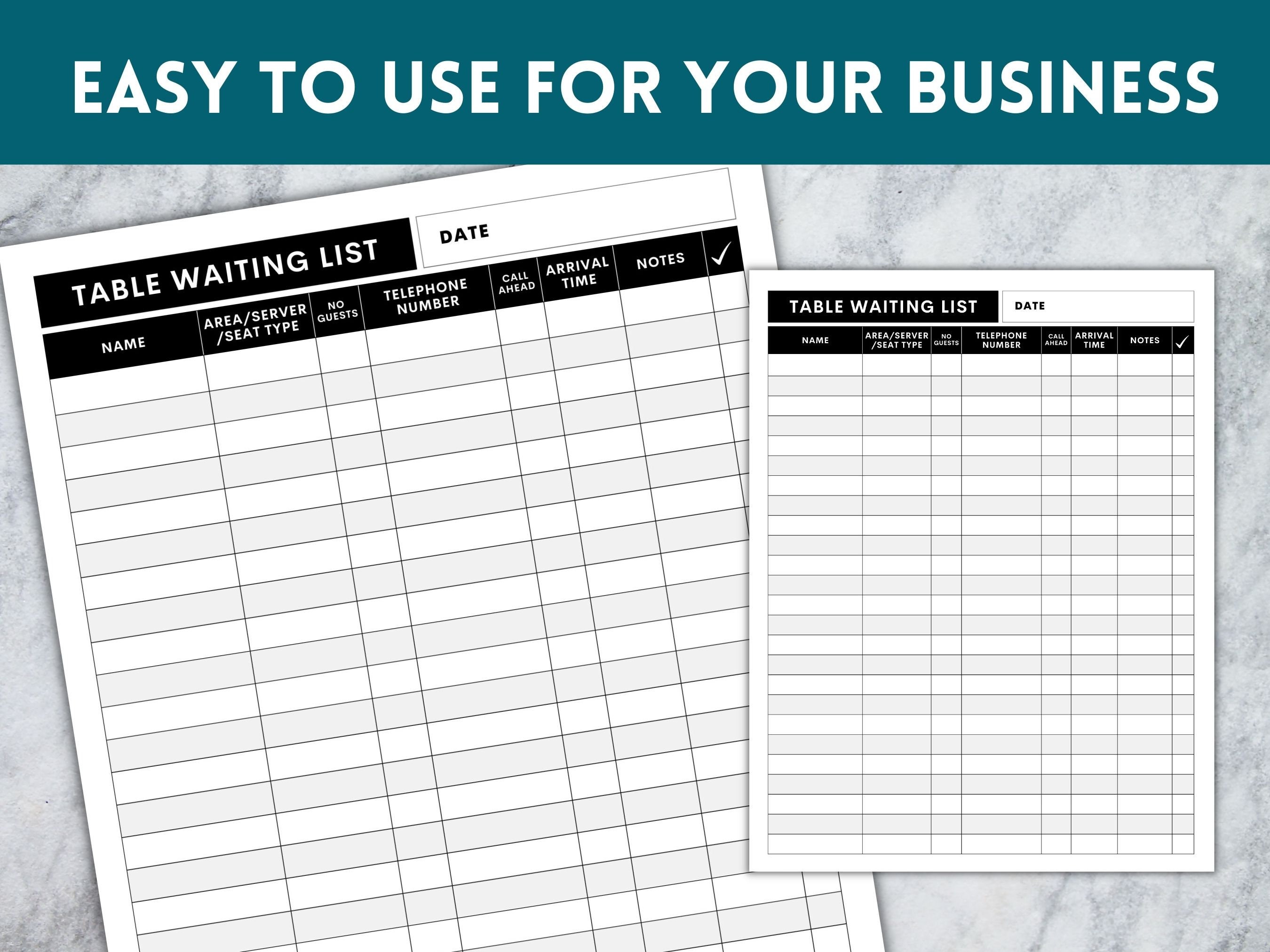 Printable Table Waiting List, Restaurant Table Waiting Form, Restaurant ...
