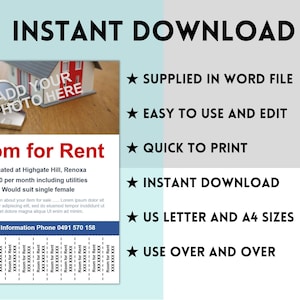 Editable Room for Rent Tear-off Flyer, Advertisement Flyer, Flyer ...