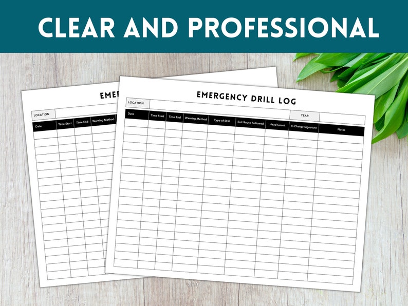 Printable Emergency Drill Log, Emergency Drill Record, Fire Drill Log ...