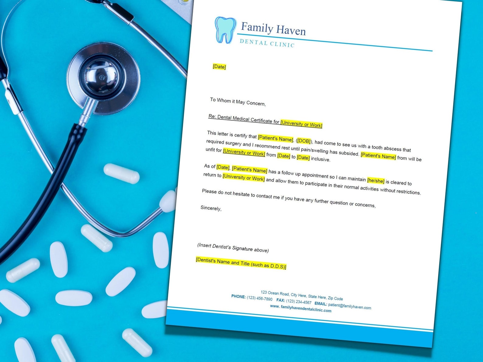 Dentist Note, Dental Letter, Dentist Excuse, Doctor's Surgery Note ...