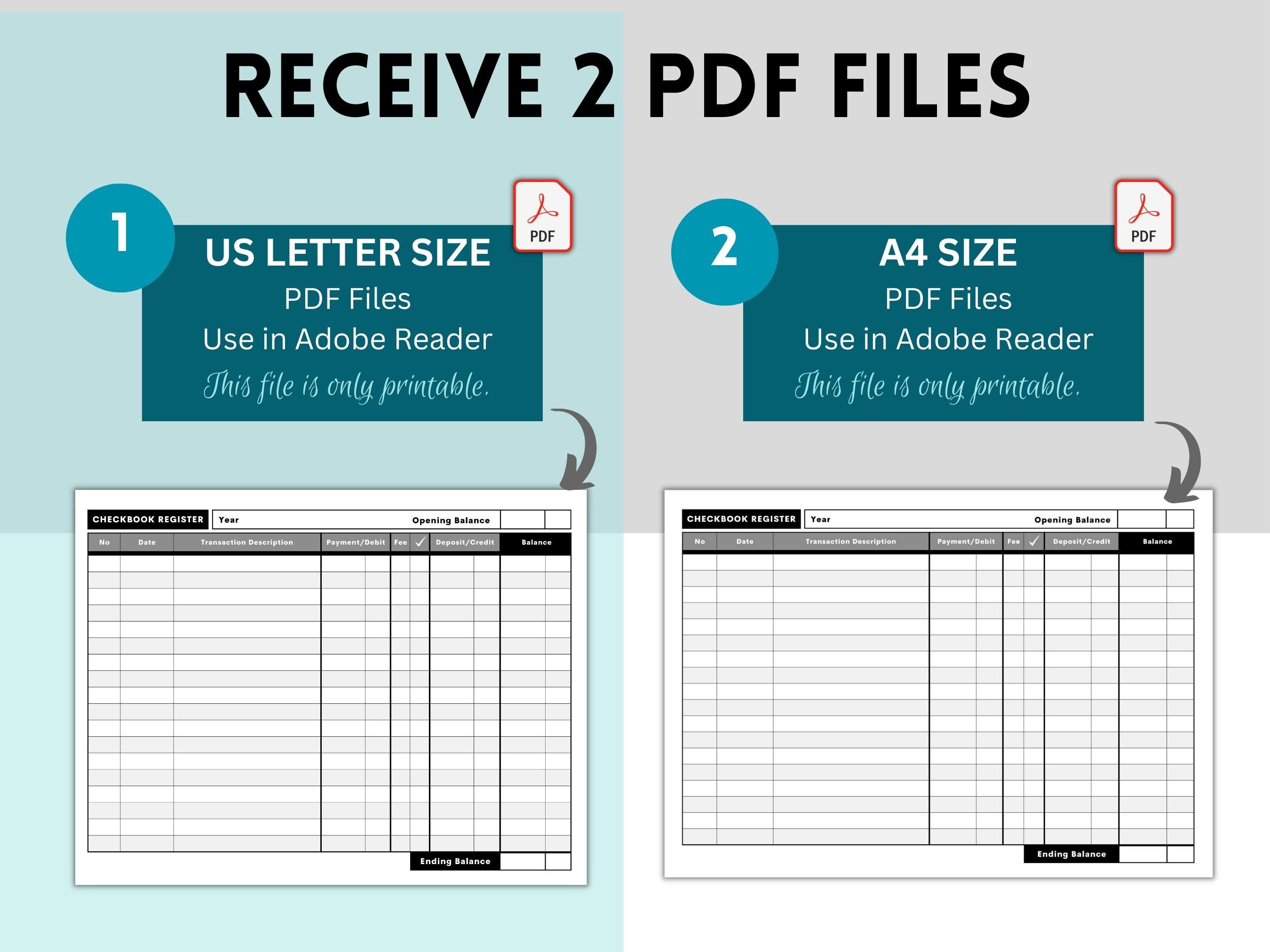 Printable Large Print Checkbook Register, Finance Tracker, Check ...