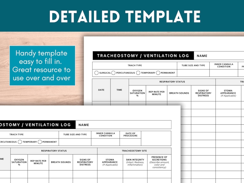 Tracheostomy Ventilation Suctioning Log Tracker Chart, Tracheotomy Care ...