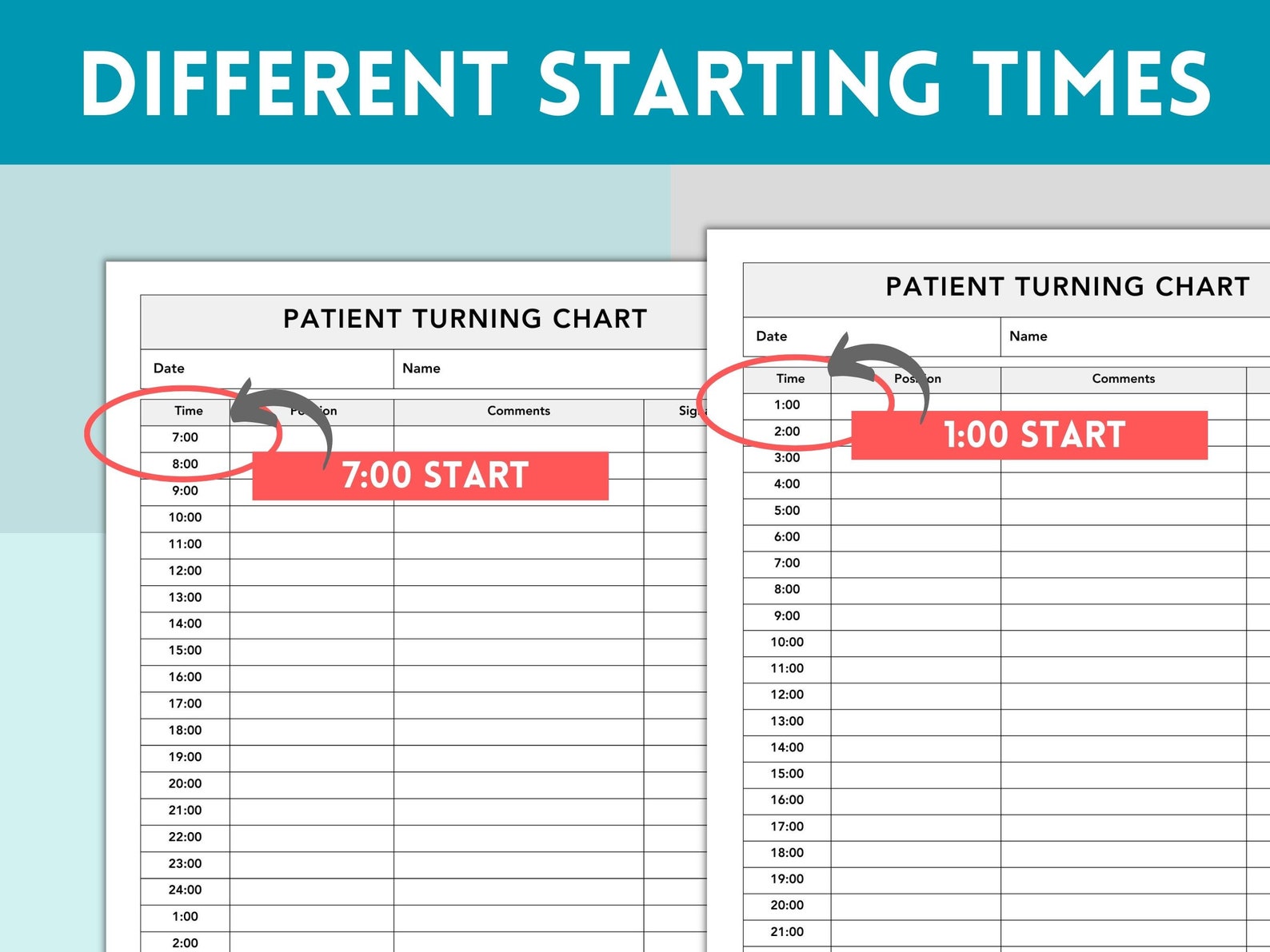 Patient Positioning and Turn Chart, Patient Repositioning Chart ...